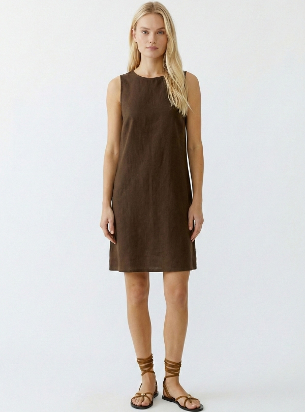 Linen and Cotton A-Line Summer Dress with Pockets